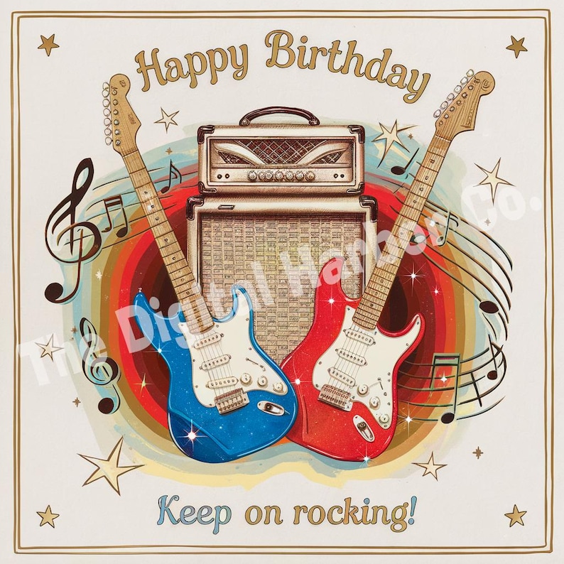 Guitar Birthday Card: Rock Music Theme (PDF) - Etsy