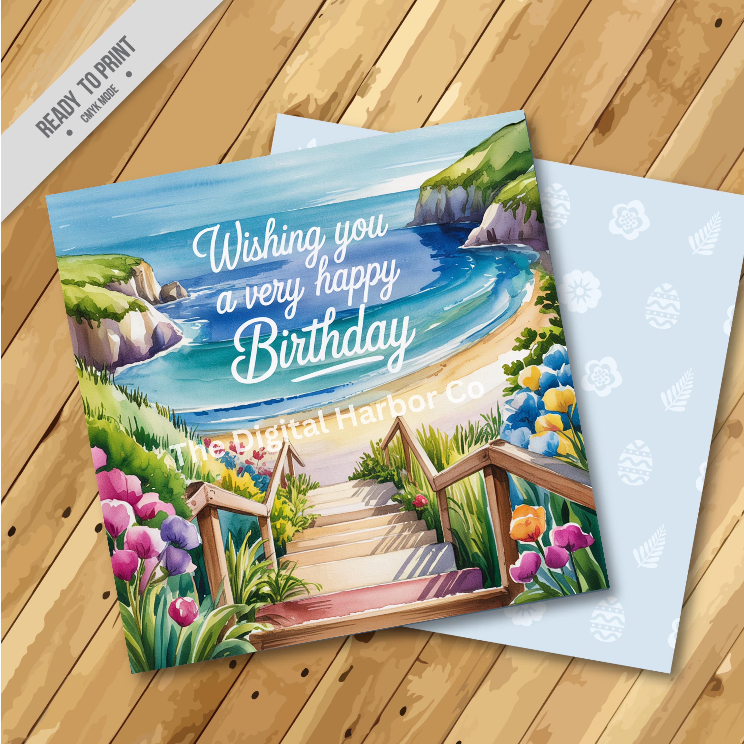 Printable Birthday Card Happy Birthday Steps Down to the Beach - Etsy