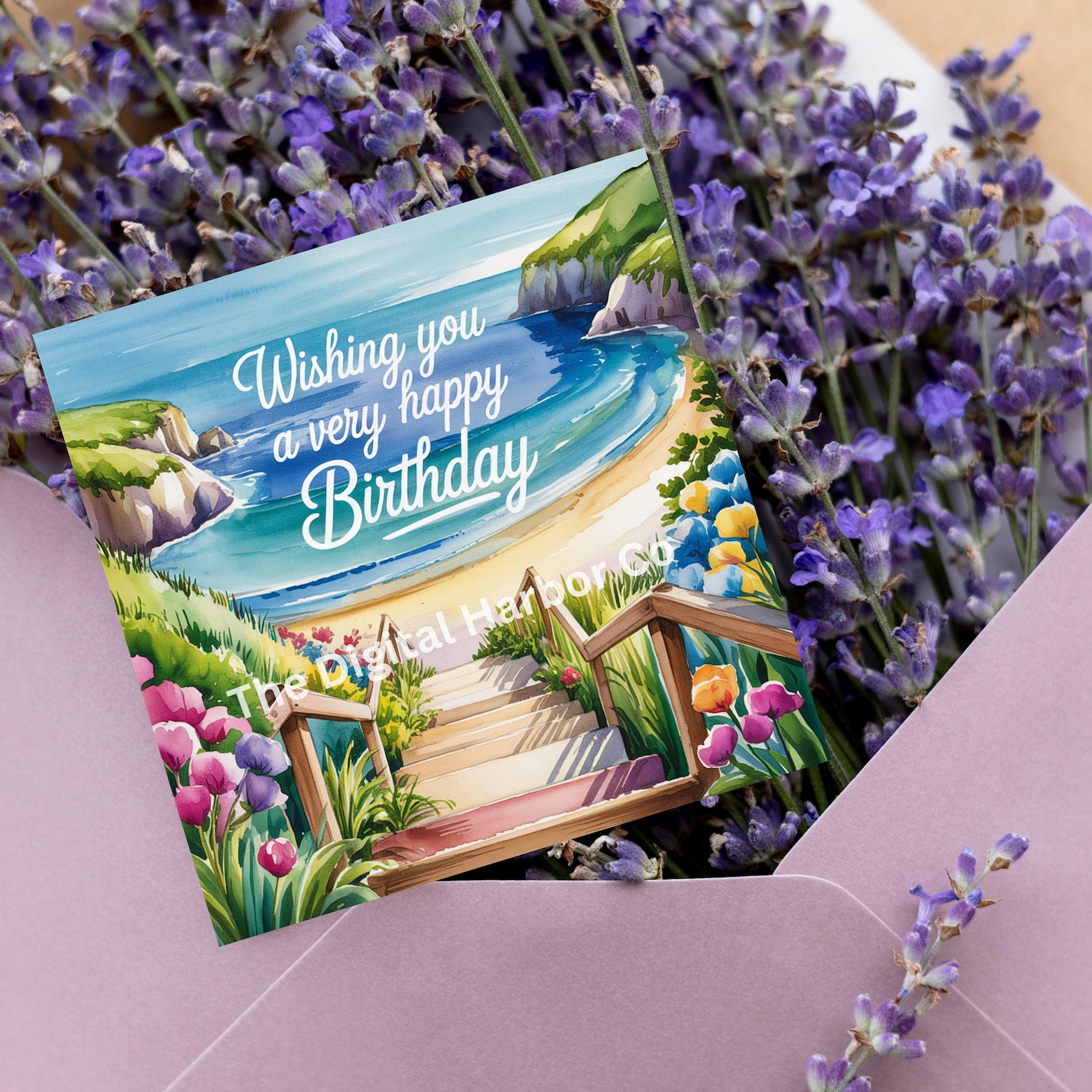 Printable Birthday Card Happy Birthday Steps Down to the Beach - Etsy