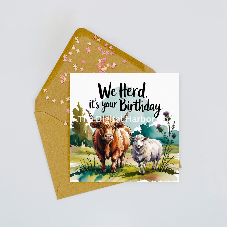 Printable Birthday Card Highland Cattle and Sheep - Etsy