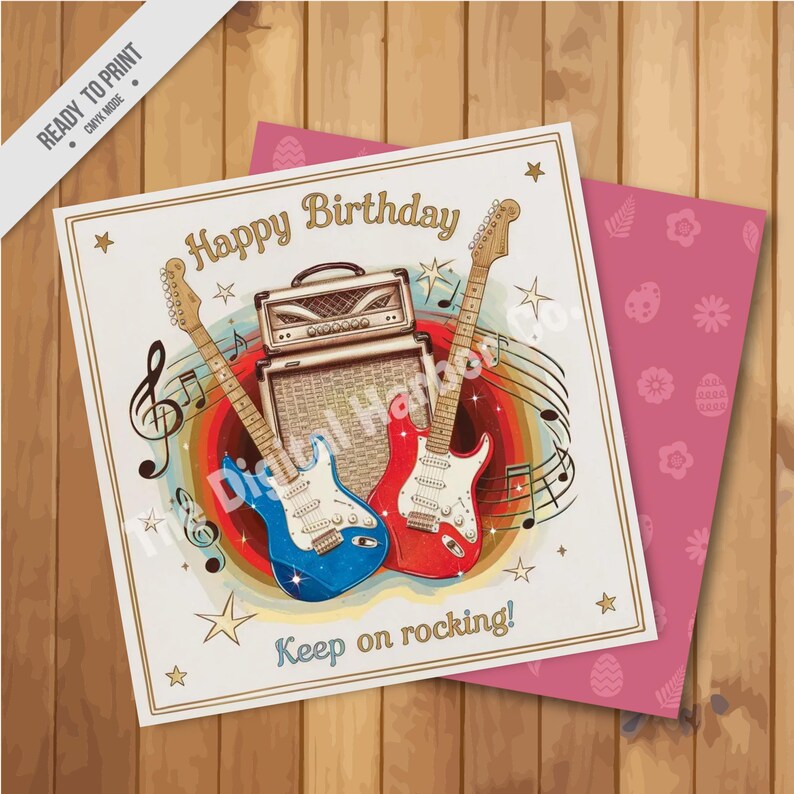 Guitar Birthday Card: Rock Music Theme (PDF) - Etsy