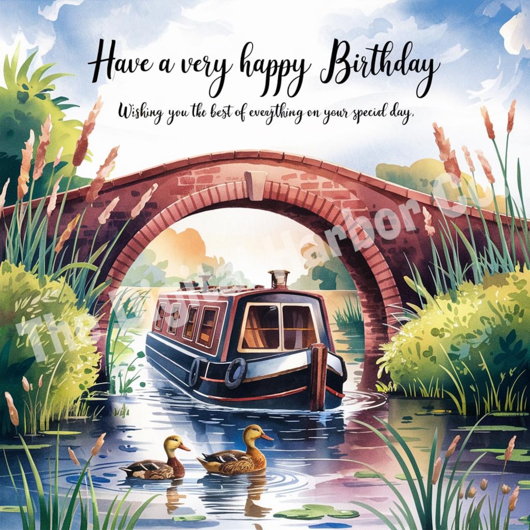 Printable Birthday Card Depicting A Canal Boat - Etsy
