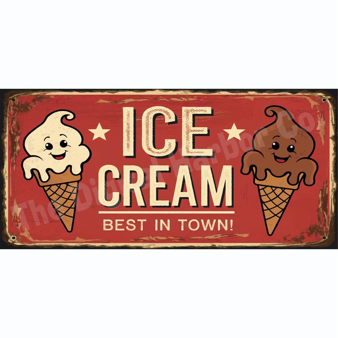 Retro Ice Cream Sign Template: Vintage Wooden Metal Design (PDF) - Etsy