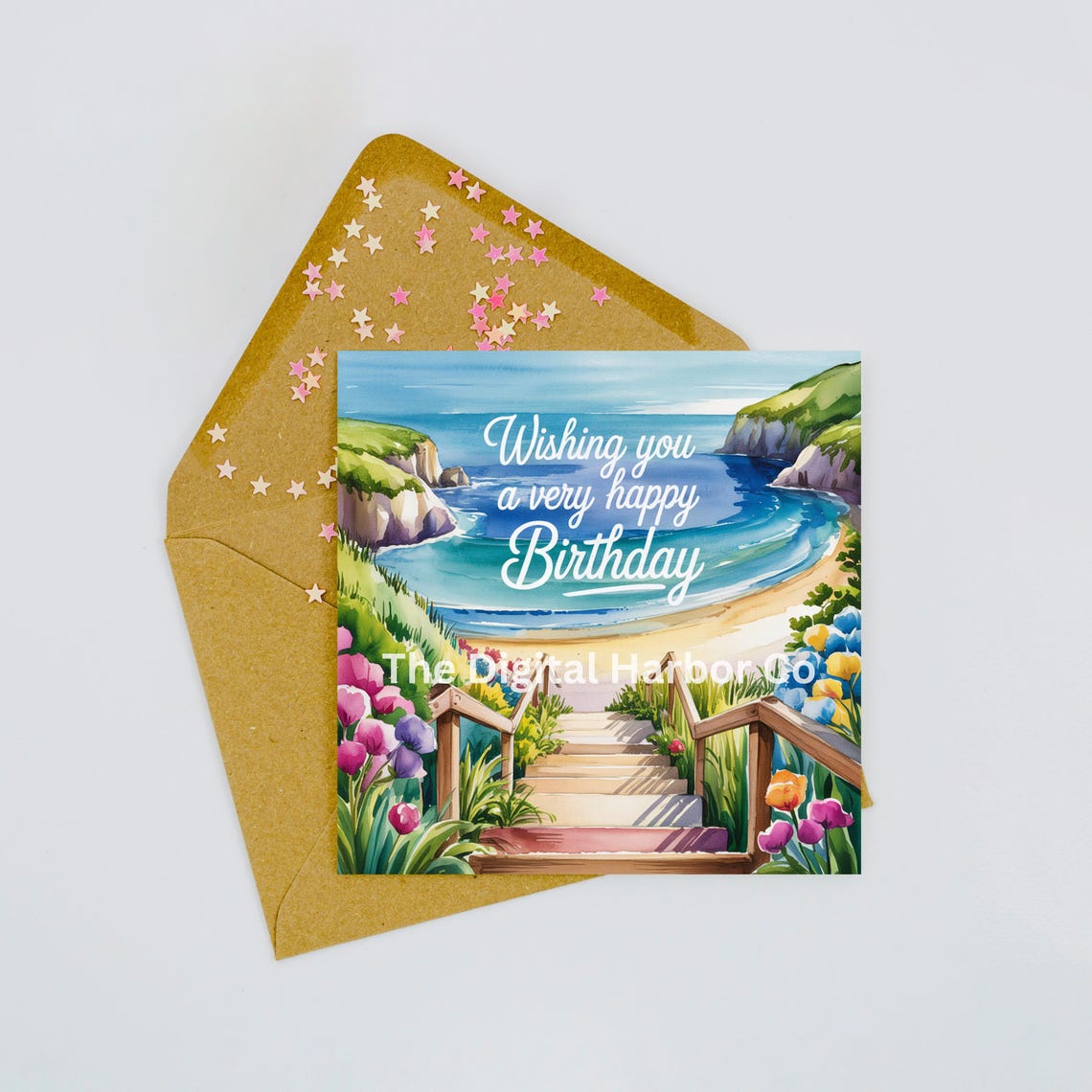 Printable Birthday Card Happy Birthday Steps Down to the Beach - Etsy
