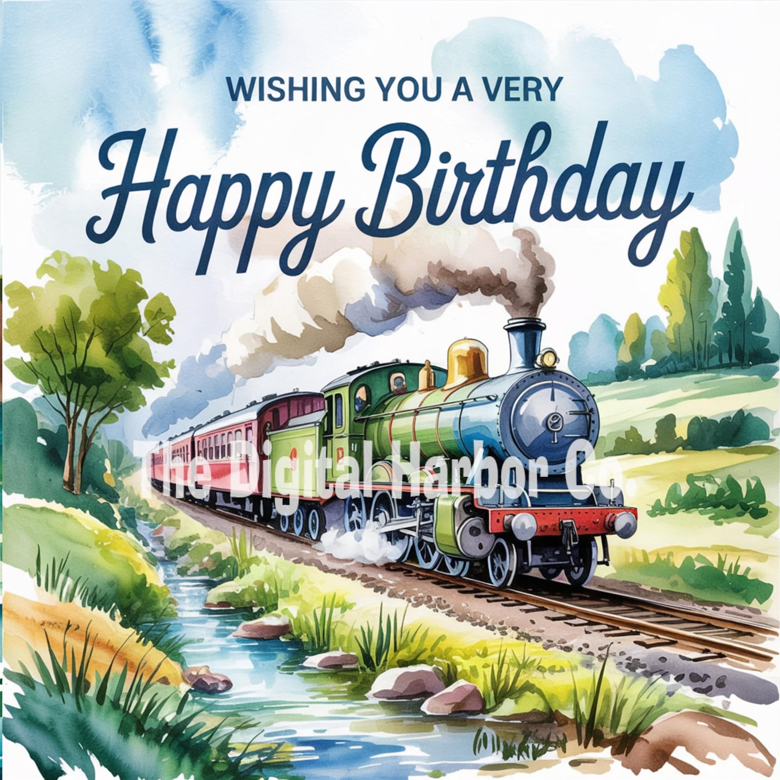 Printable Birthday Card Steam Train Country Side - Etsy