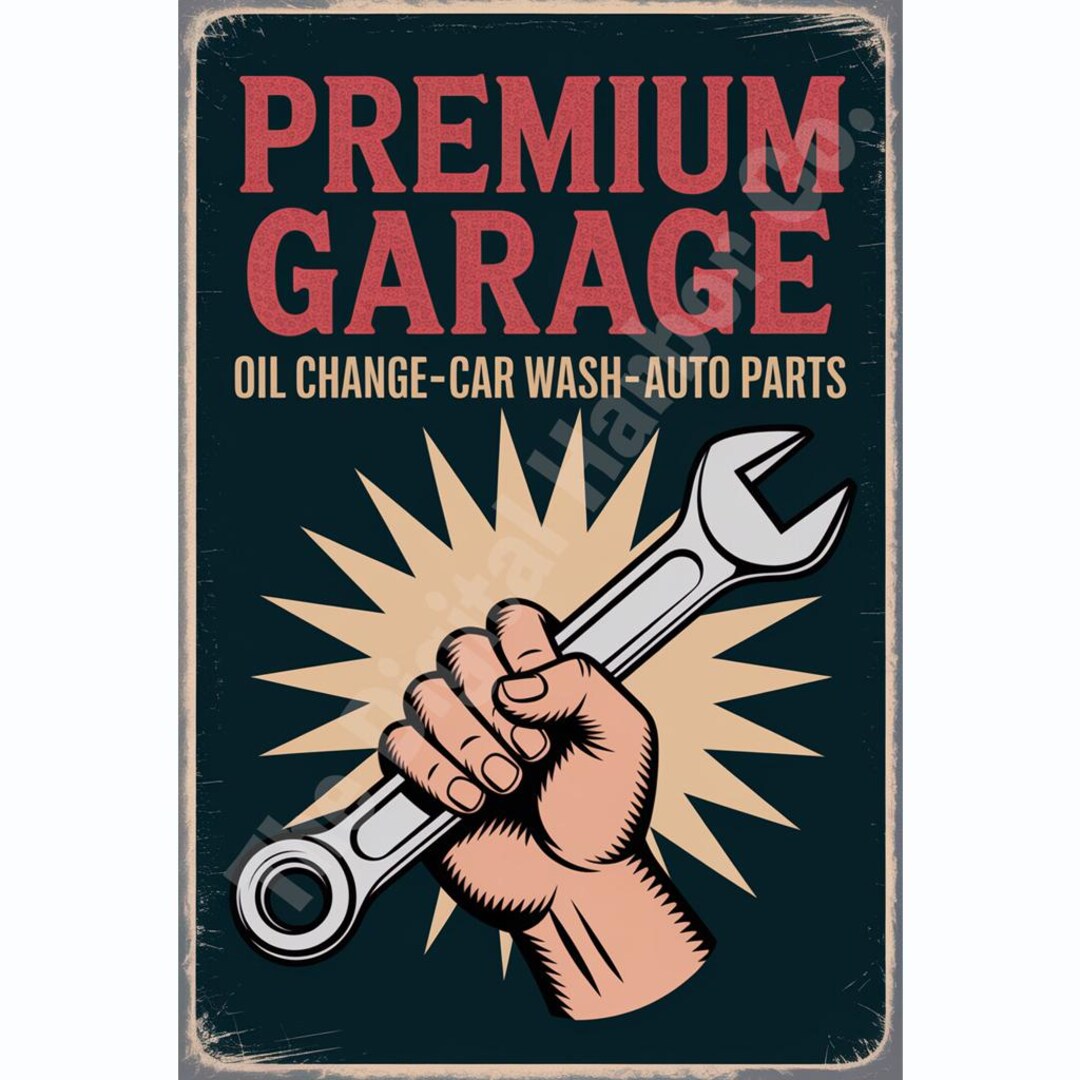 Retro Garage Wrench Poster, Oil Change Car Wash Art (digital Download ...