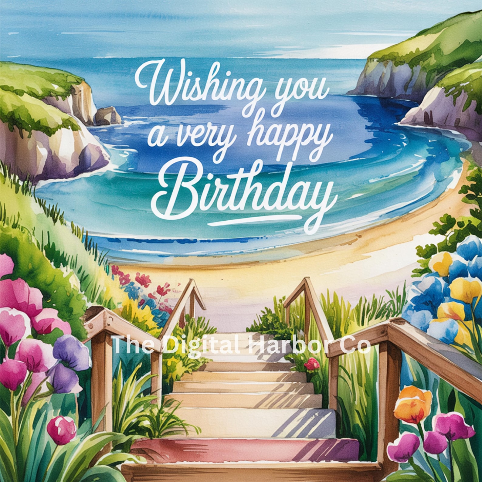 Printable Birthday Card Happy Birthday Steps Down to the Beach - Etsy