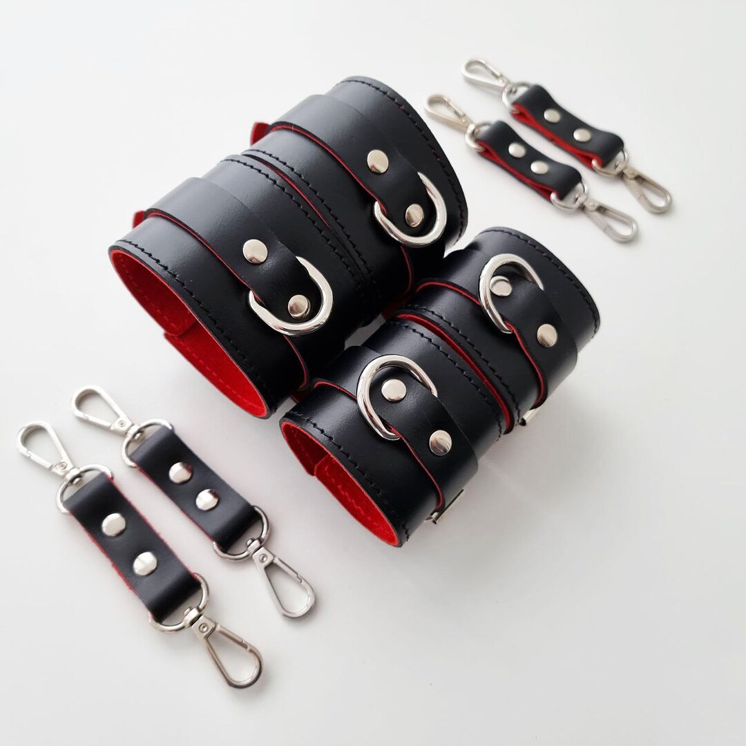 7 Colors Leather Handcuffs and Ankle Cuffs 8 Pieces Set Restraints ...