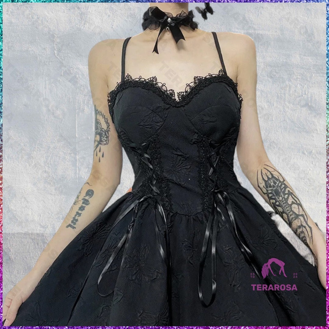 Goth Lolita Dress Punk Goth Style Gothic Lace Dress Women Summer Goth ...