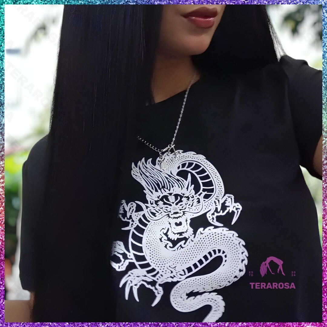 Y2K Dragon Crop Top Womens Streetwear Graphic Black Baby Tee Y2k ...