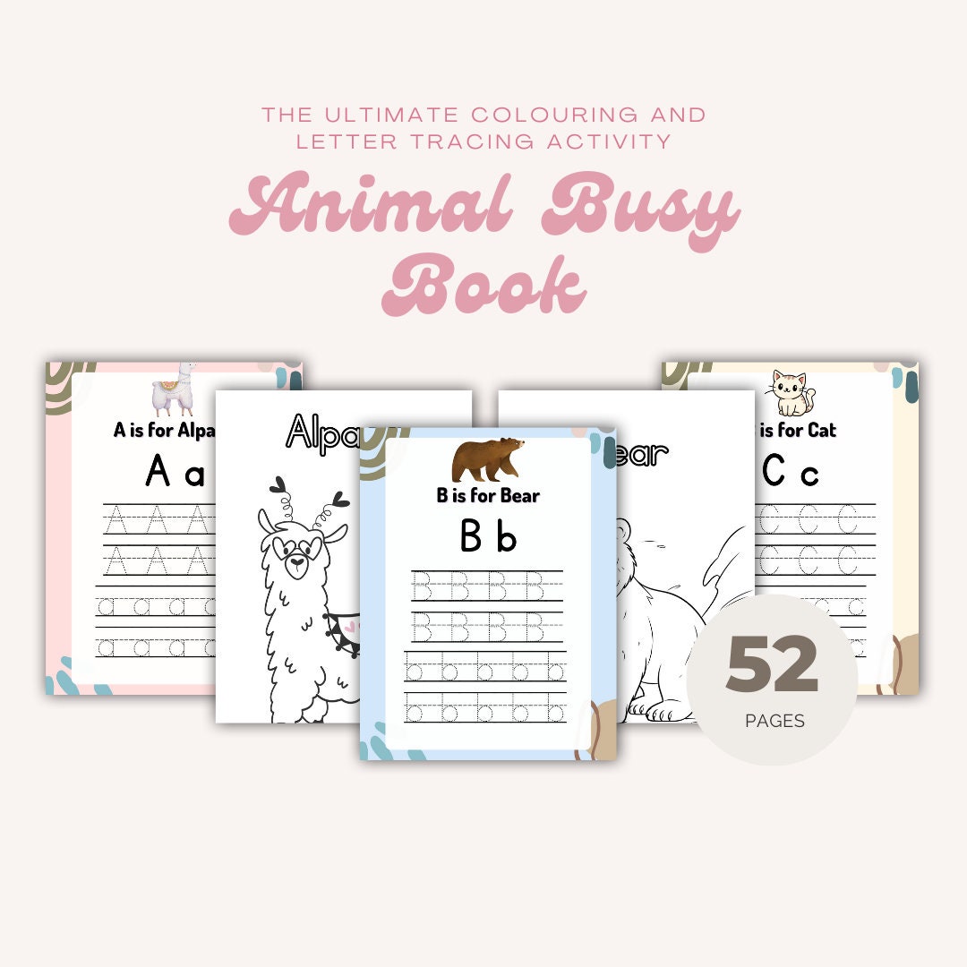 Printable Coloring Book With Tracing Letters and Animals Educational ...