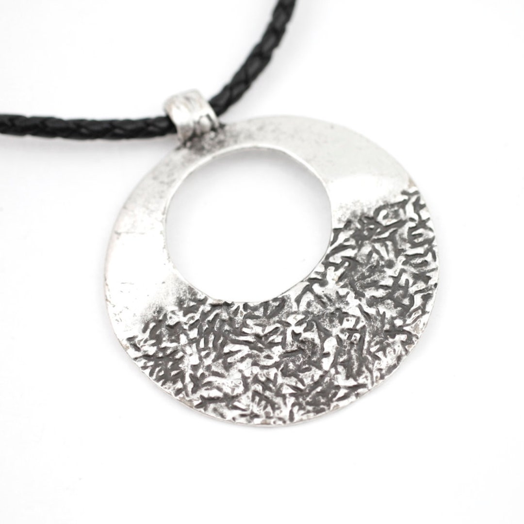 Silver Abstract Pendant, Big Circle Pendant, Silver Disc Pendant, Boho ...
