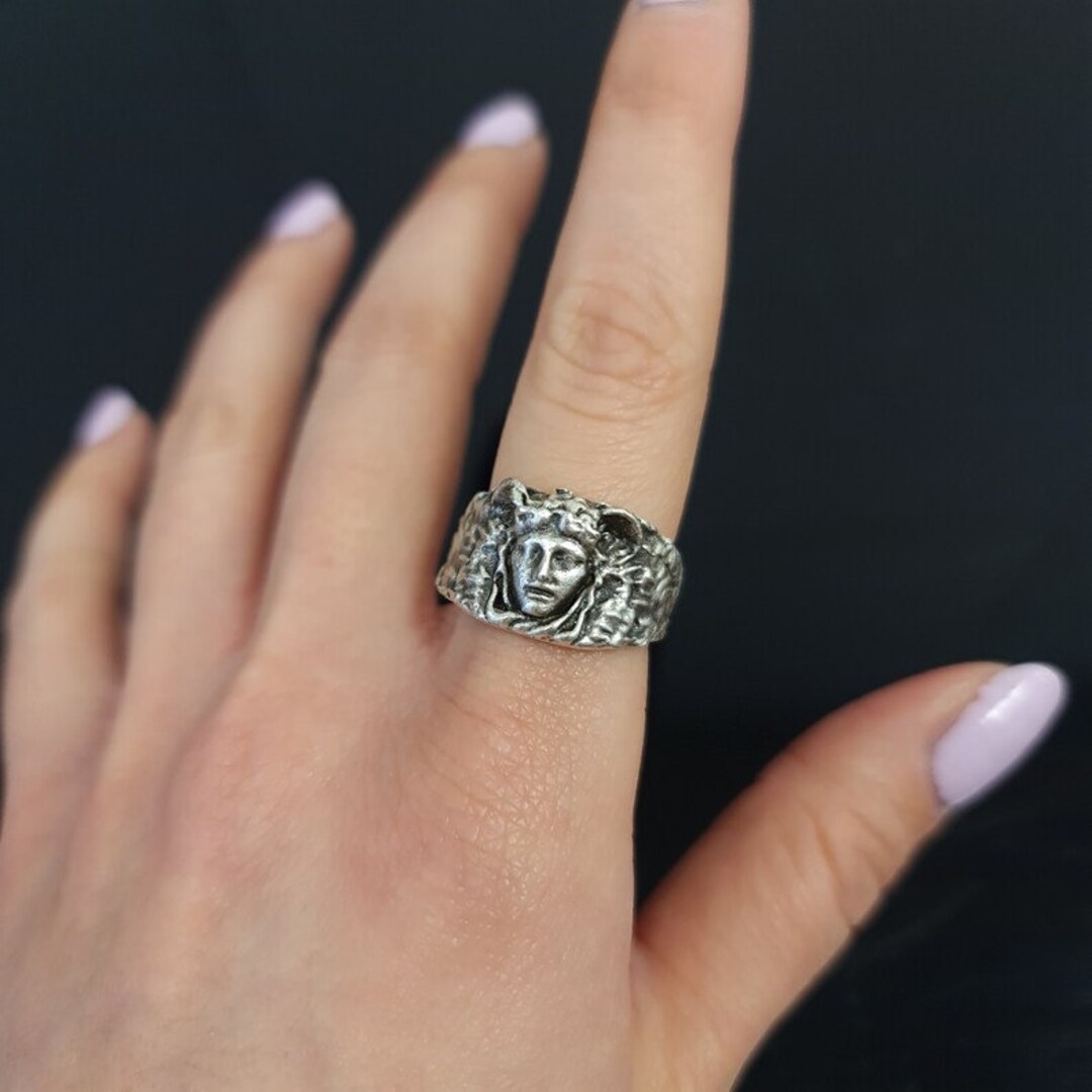 Silver Medusa Ring, Medusa Head Ring, Statement Ring, Unique Greek ...