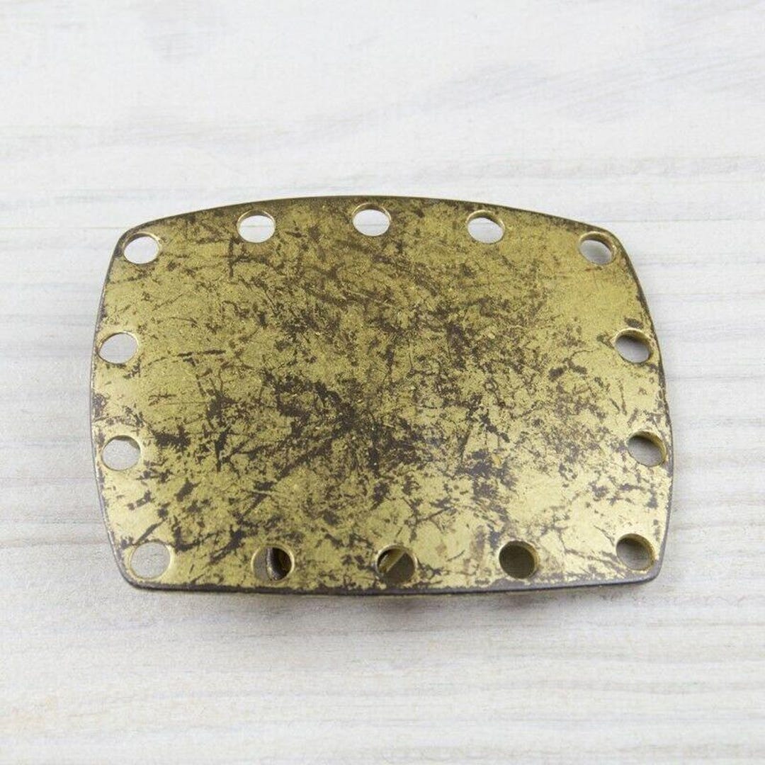 Vintage Rectangular Belt Buckle With Rivet Holes, Antique Brass Yellow ...