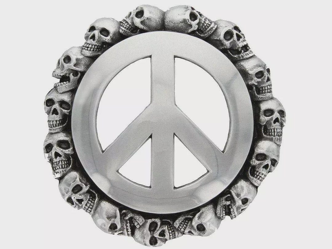 Peace Sign Skull Belt Buckle – Metal Biker Buckle With Peg Closure ...