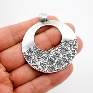 Silver Abstract Pendant, Big Circle Pendant, Silver Disc Pendant, Boho ...