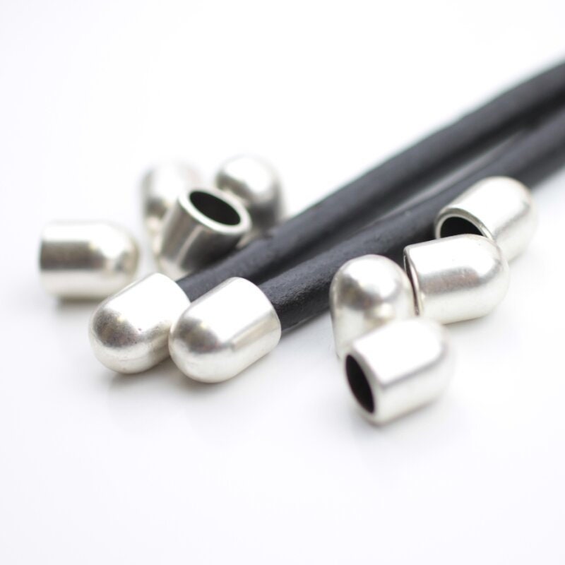 10 Cord End Caps, Silver End Caps, Round Cord Leather End Caps, Cord ...