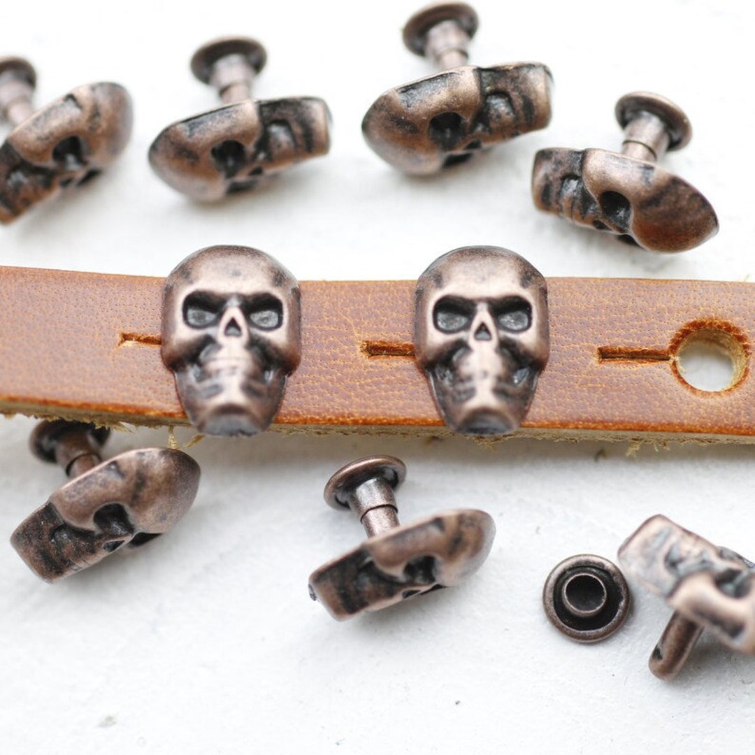 10 Gothic Rivets, Bronze Skull Rivets,skull Rivet for Bracelet,small ...