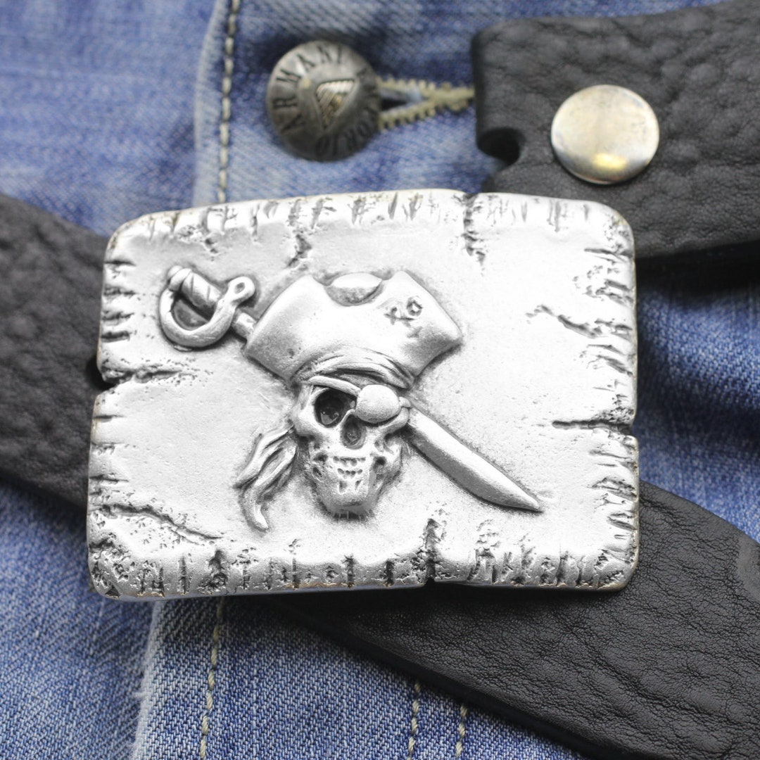 Pirate Skull Belt Buckle, Antique Silver, Square Belt Buckle, Silver ...