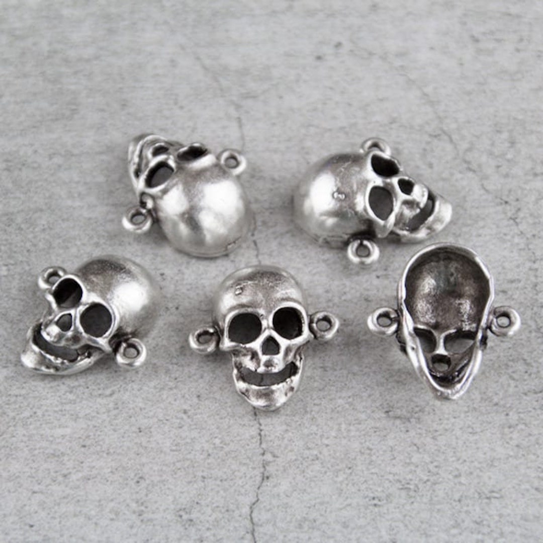 10 Silver Skull Links, Skull Connectors, Bracelet Skull Charm Links ...