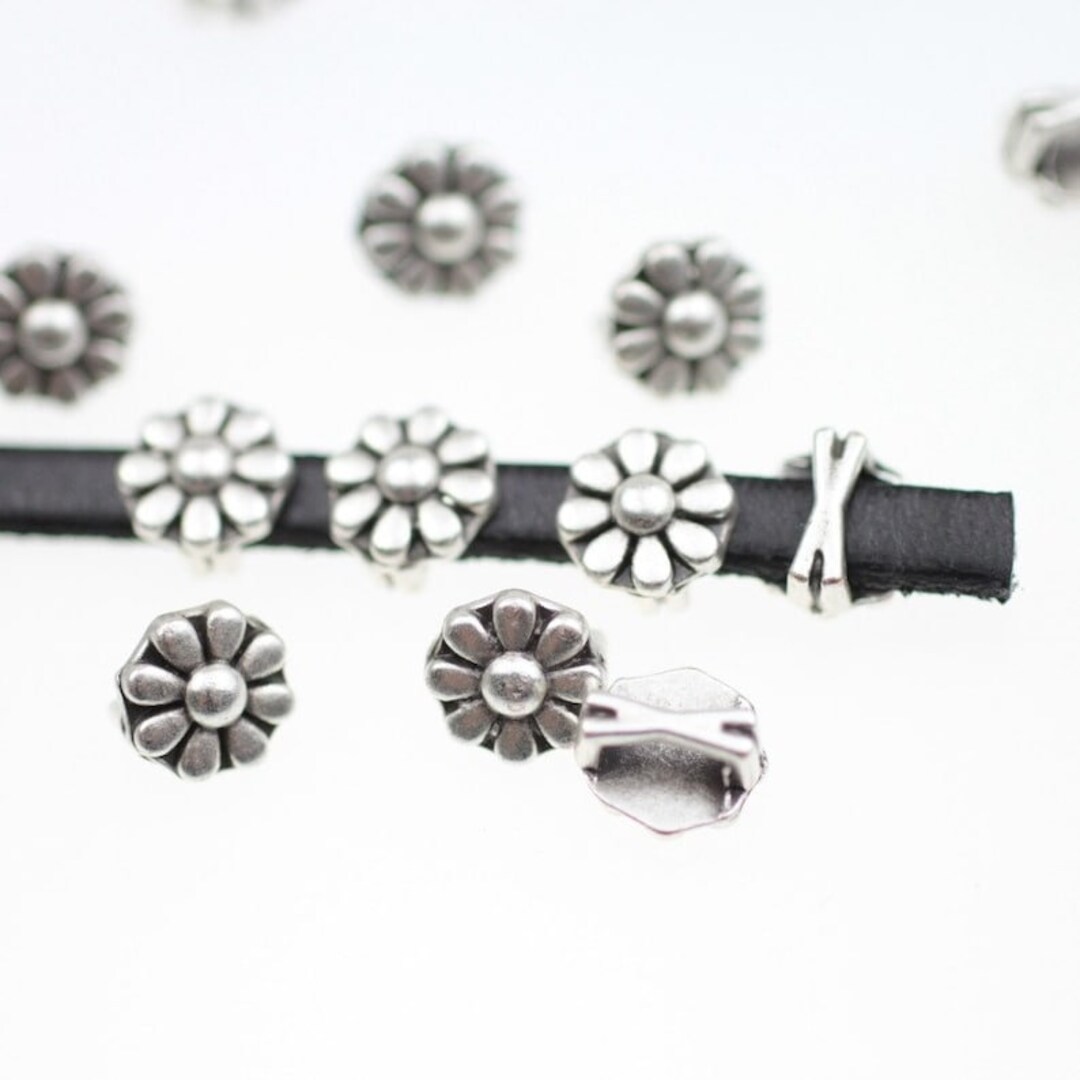 20pcs Flower Slider for 5mm Flat Leather, Daisy Spacer Beads, Mini ...