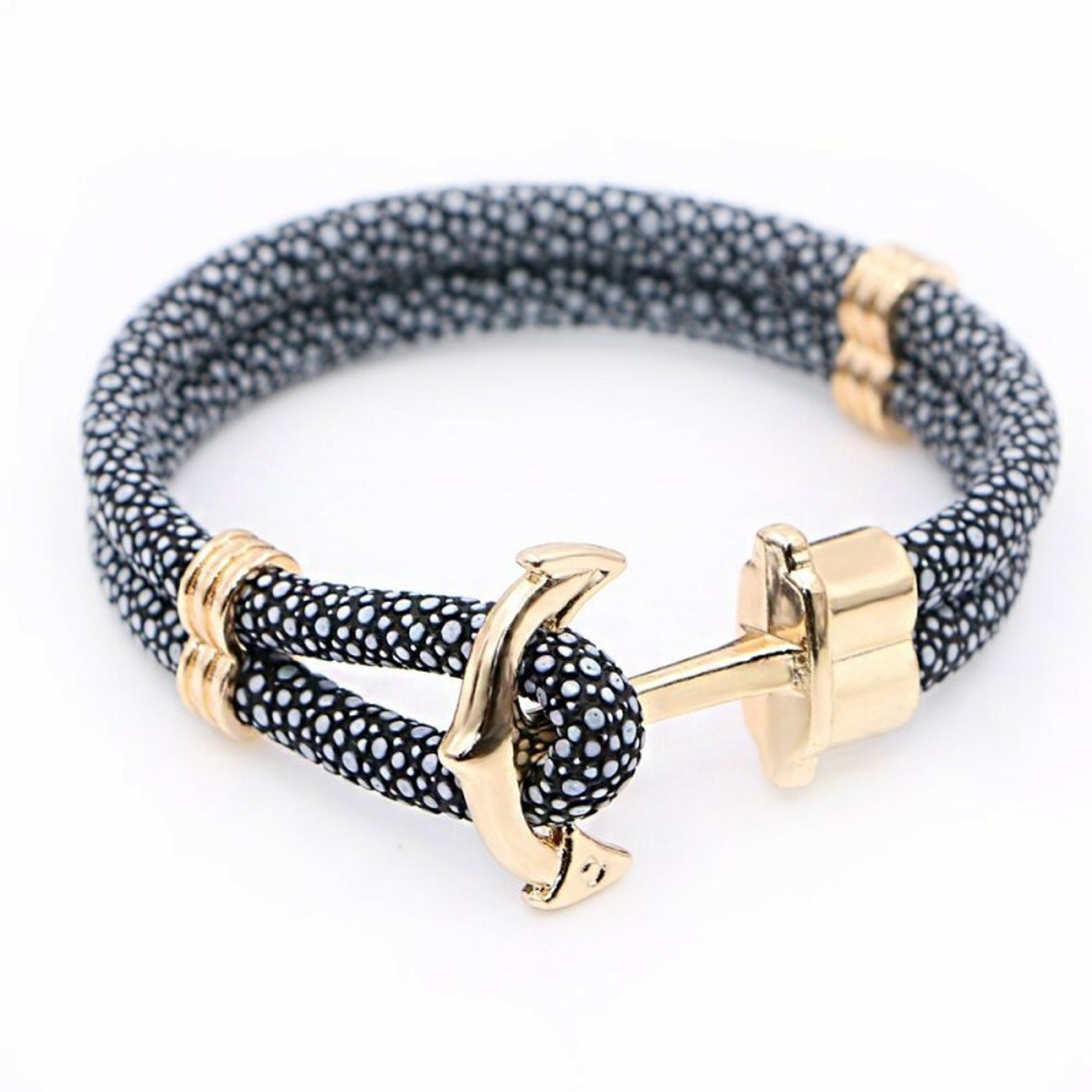 1 Sets Light Gold Anchor Bracelet Clasps & Slider Beads, 5mm Leather ...