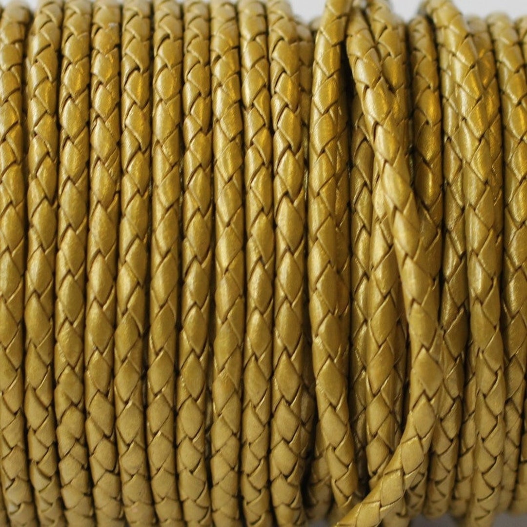 Gold Leather Cord, Round Bolo Braided Leather Cord 4mm, Top Quality ...