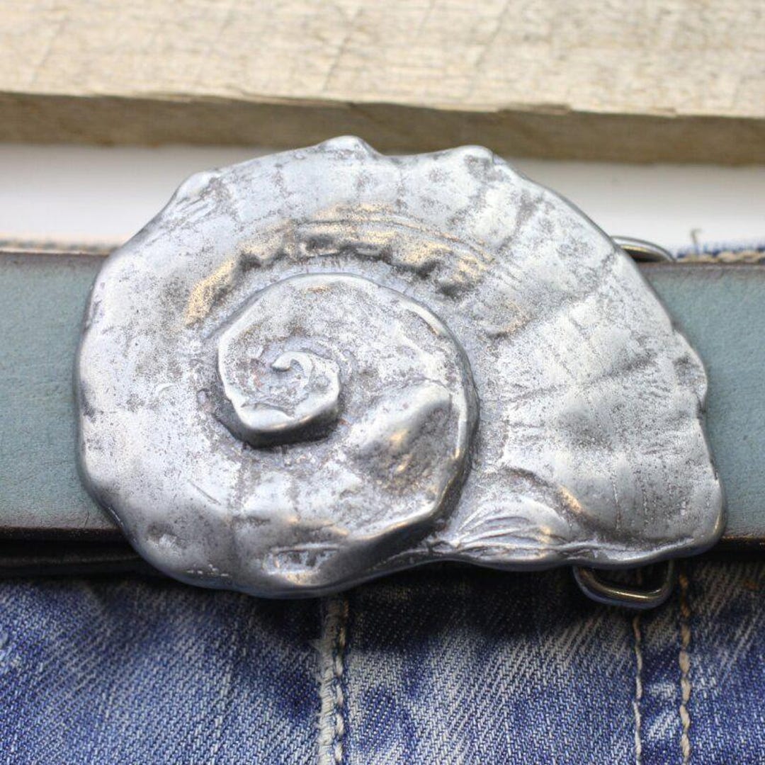 Dark Silver Fossil Shell Belt Buckle, Spiral Sea Shell Style Buckle for ...
