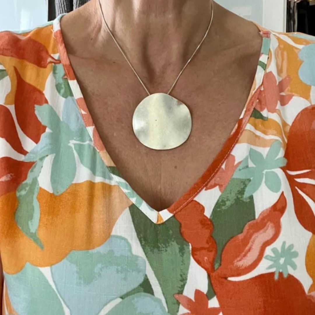 Silver Disc Pendant, Large Round Pendant, Big Round Pendant, Silver ...