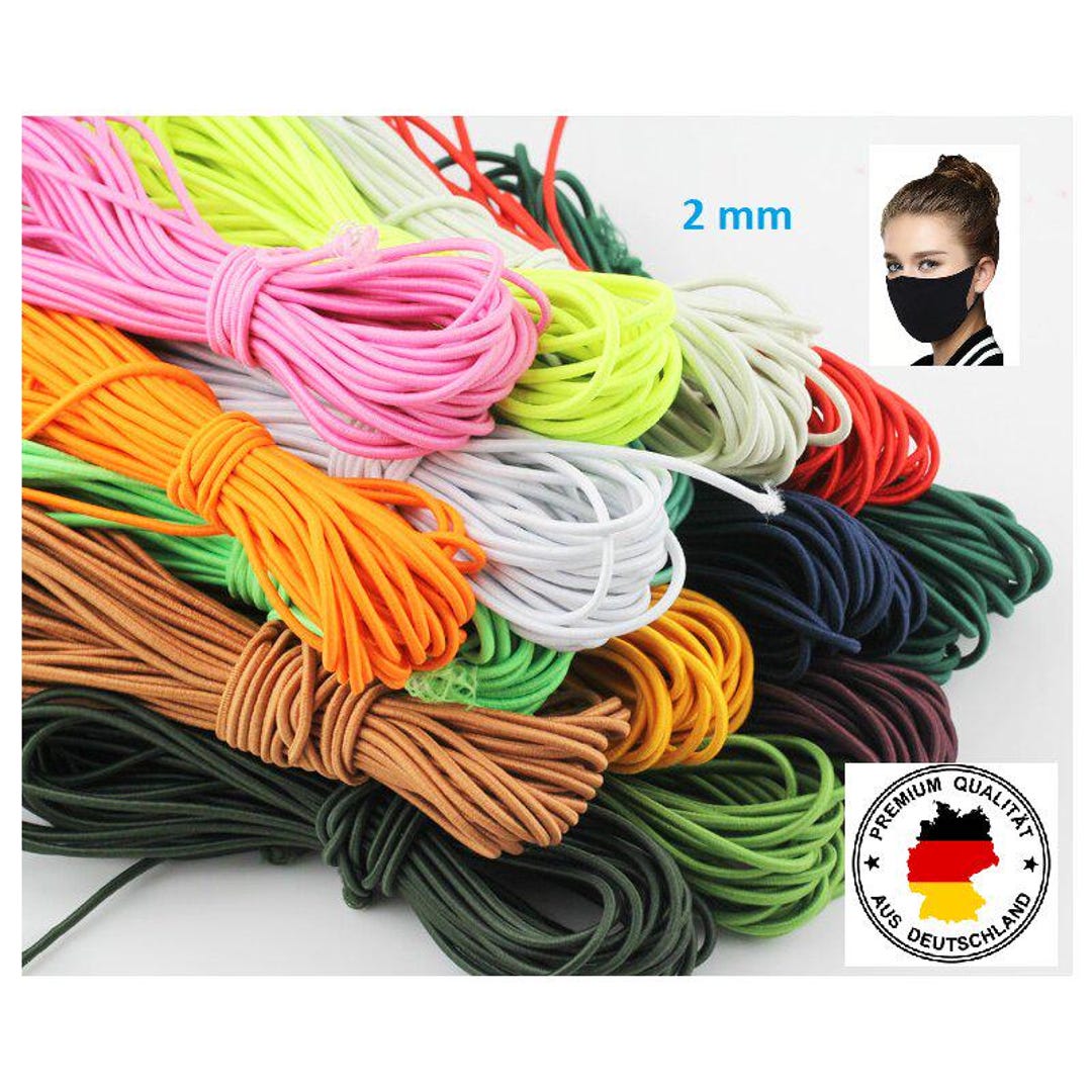 10m Elastic Cord 2mm, Round Rubber Band, Stretchy Polyester String for ...