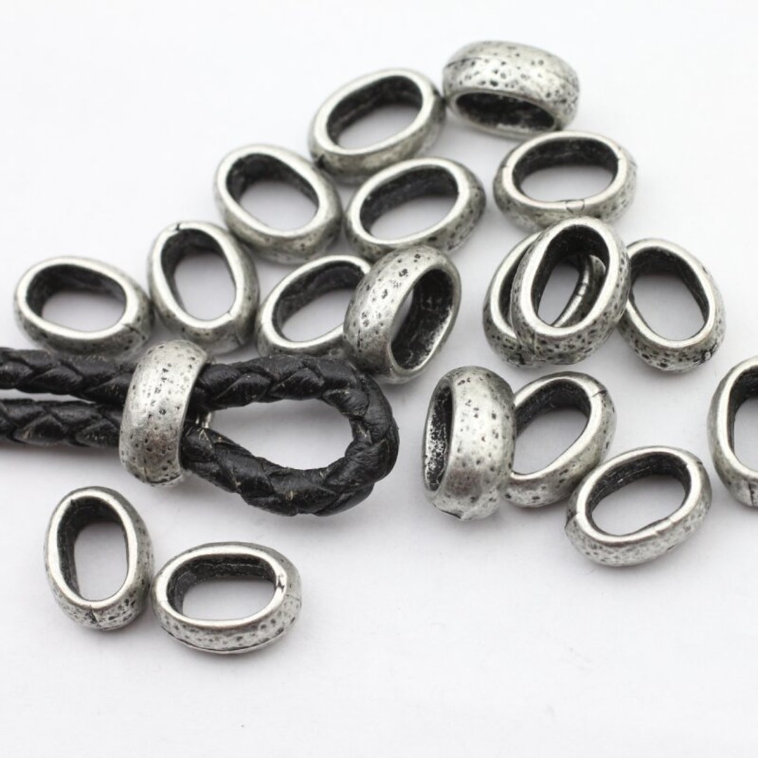 10pcs Dark Silver Slider Beads: Large Hole ZAMAK Pendant Charms ...