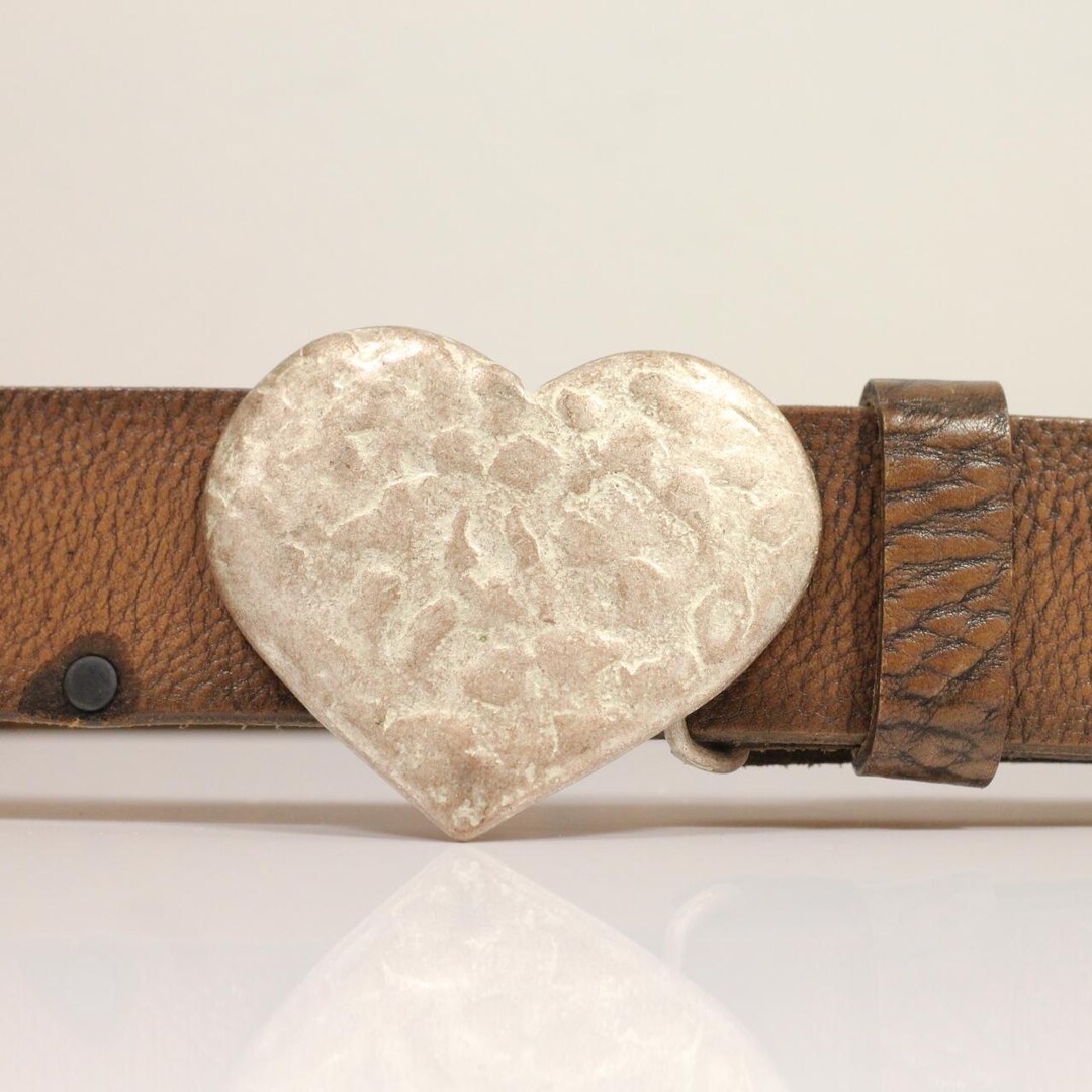 Heart Shaped Belt Buckle, Rosepearl Color, Hammered and Aged Surface ...