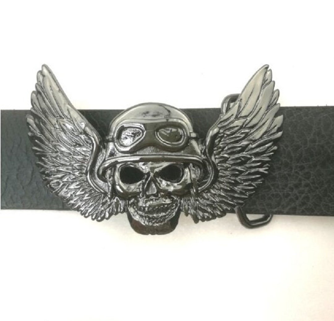 Skull Biker Belt Buckle, Angle of Death Belt Buckle, Motorcyle Rider ...
