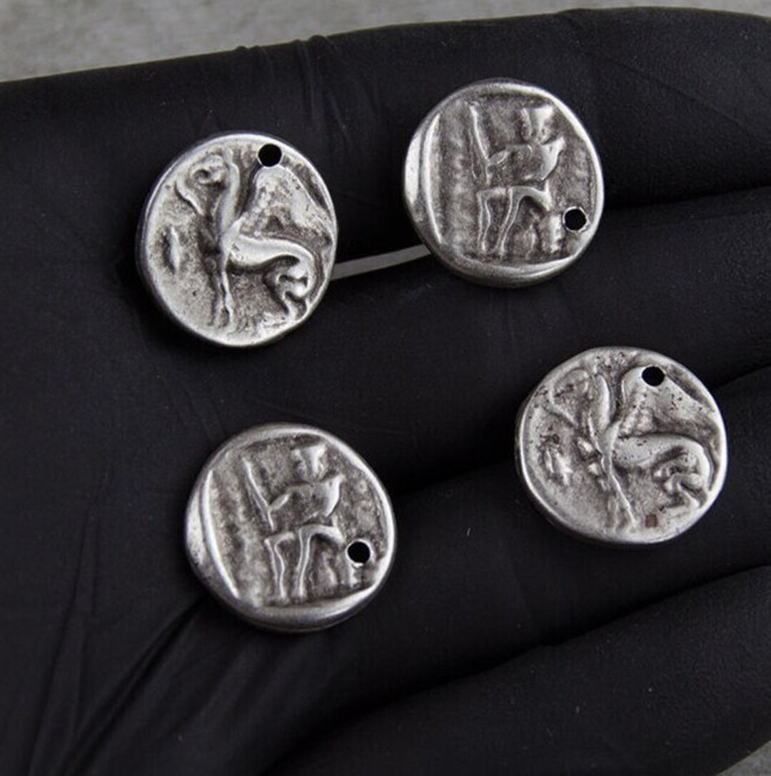 10 Greek Coin Charms, Sterling Silver Plated, Coin Charms Pendant ...