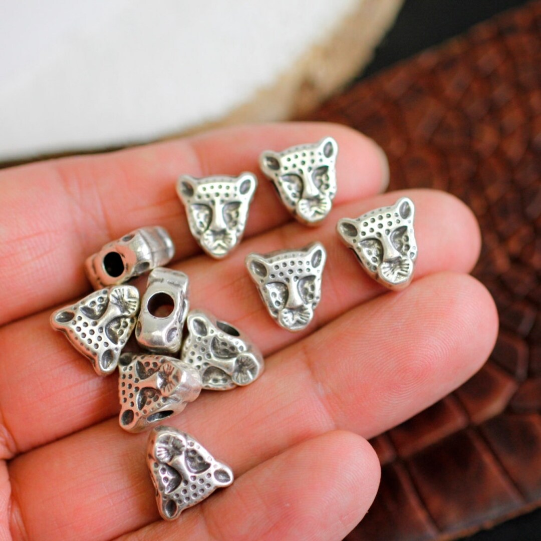 10 Gepard Head Beads, Leopard Beads, Large Hole Beads, Spacer Beads ...