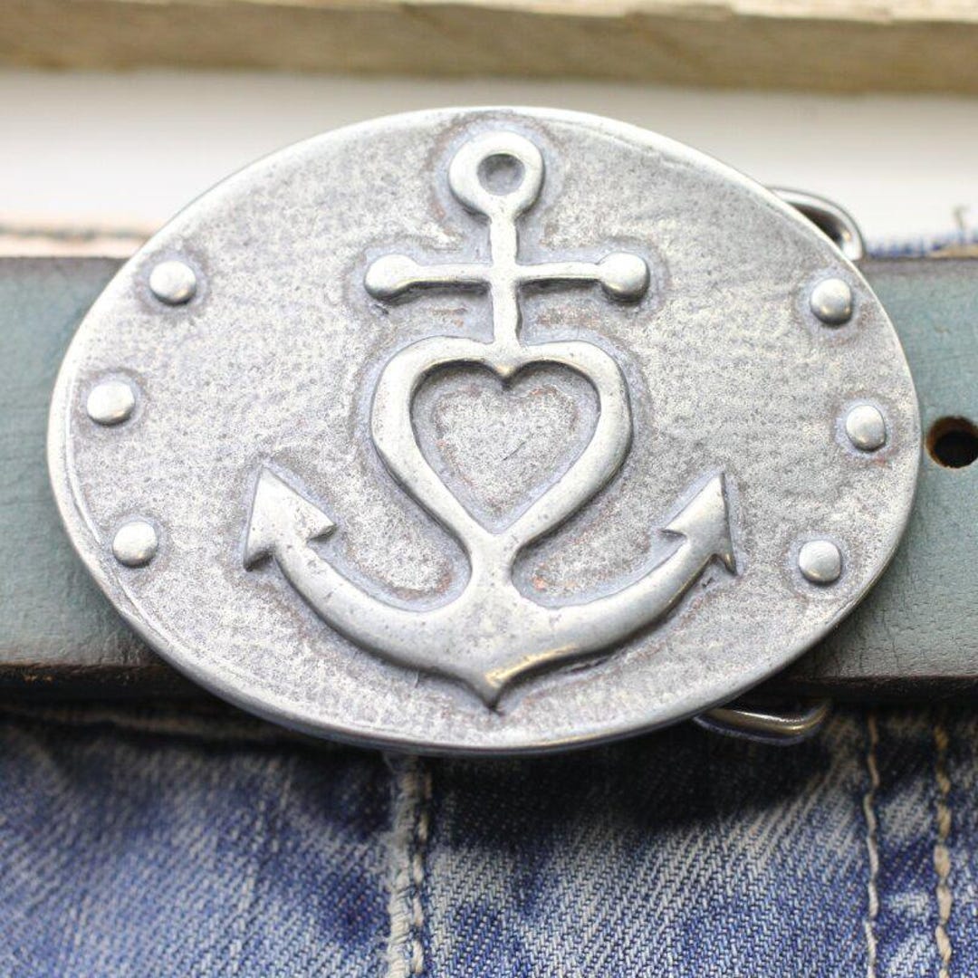 Heart Anchor Belt Buckle, Nautical Symbol of Love & Hope, Pewter Heart ...