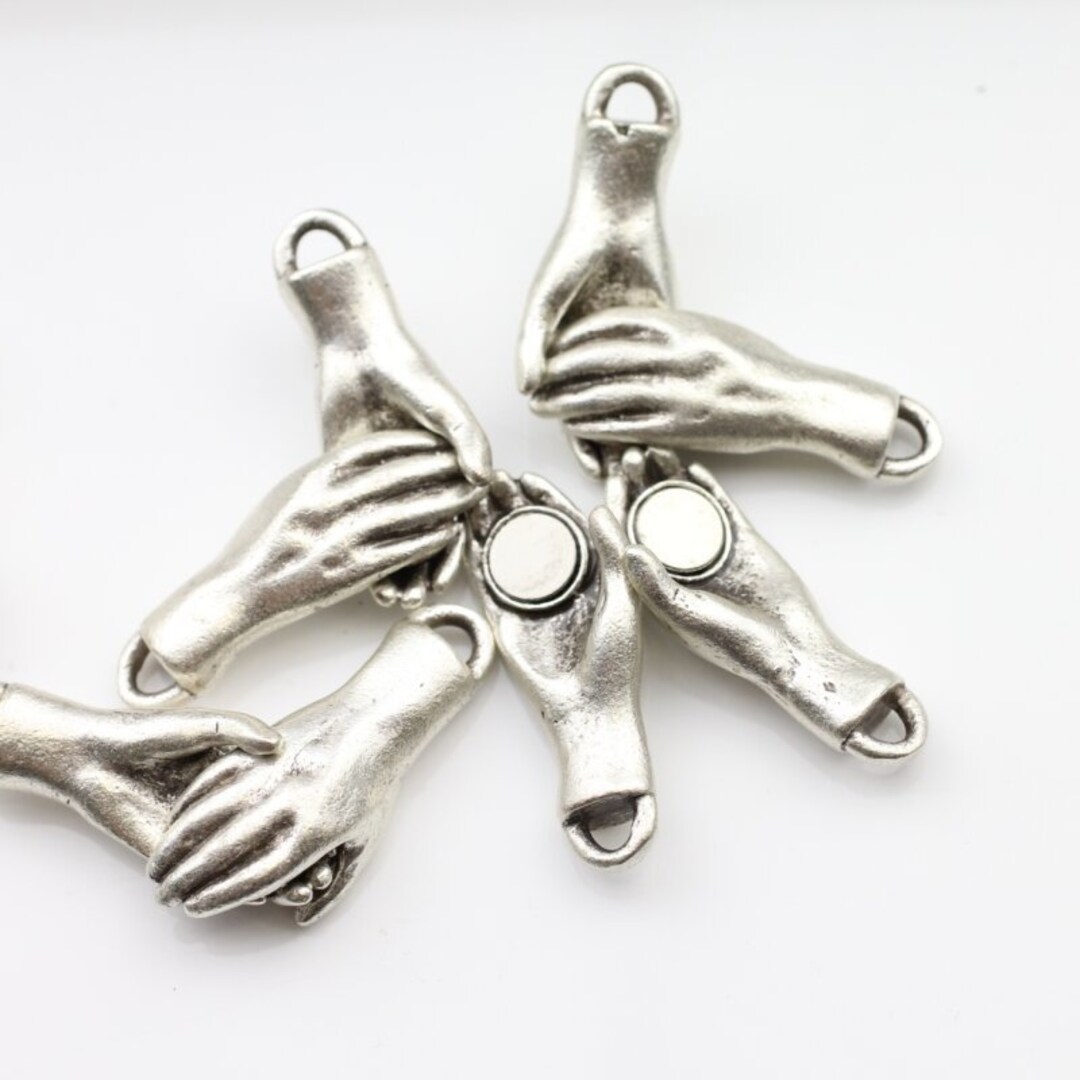 1 Set Magnetic Handshake Charms: Sterling Silver Plated Couple Necklace ...