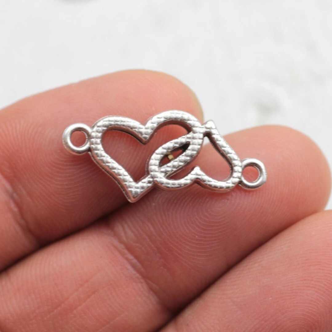 10 Double Heart Connectors, Bracelet Connector, Silver Plated Jewelry ...