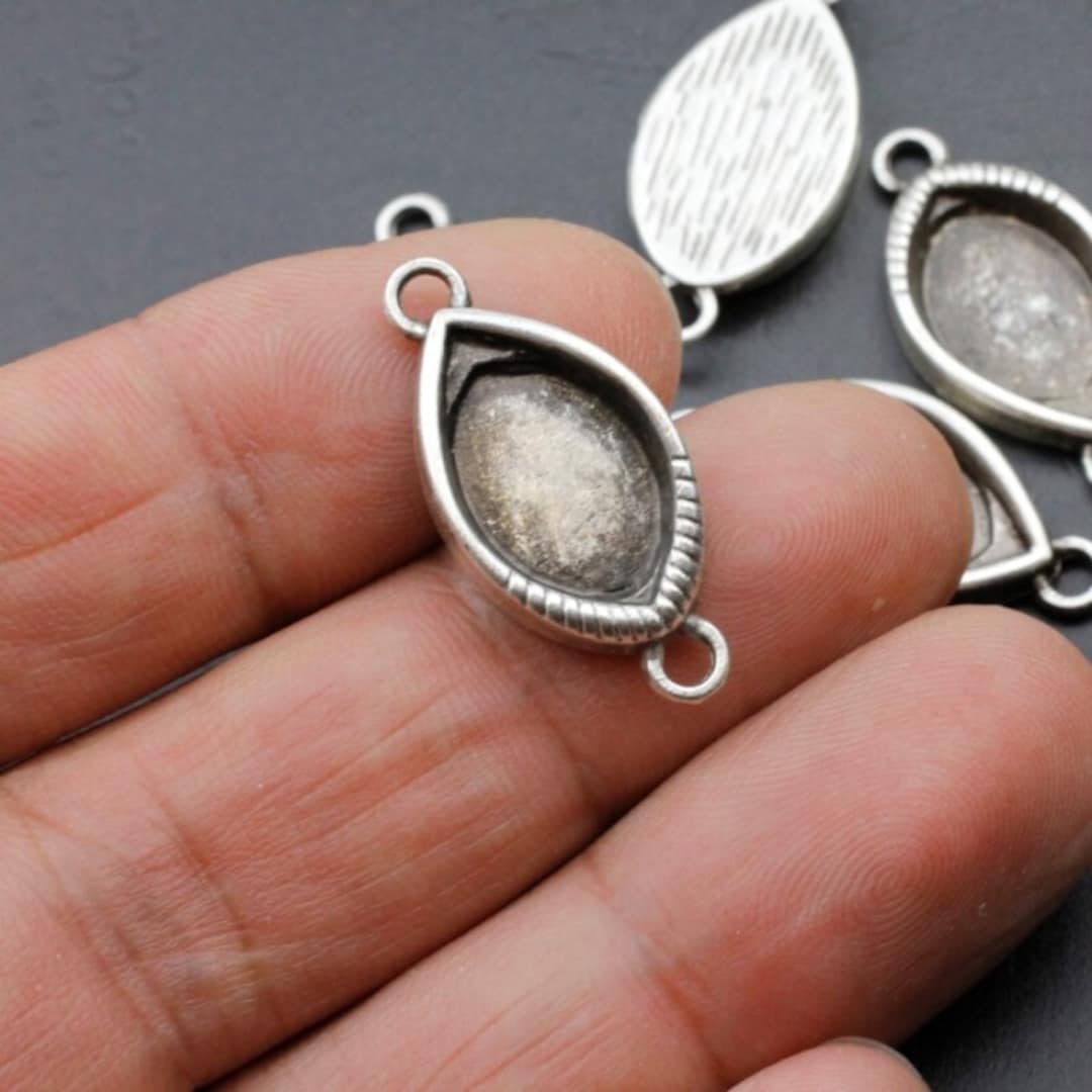 10 Silver Bezel Base Link Connector, Bezel Base Setting, Cabochon Bezel ...