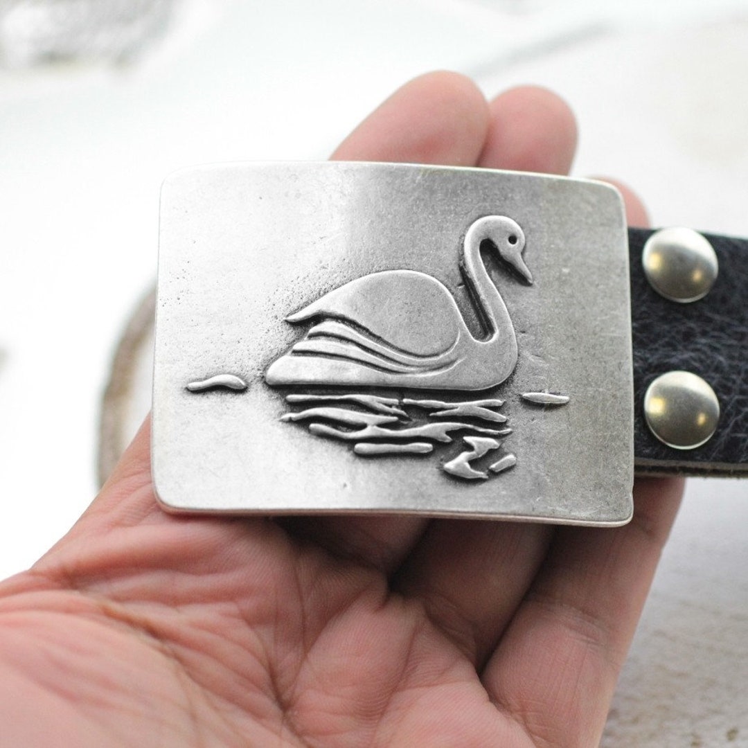 Antique Silver Swan Belt Buckle: Pewter Snap Belt Fastener - GS93 - Etsy
