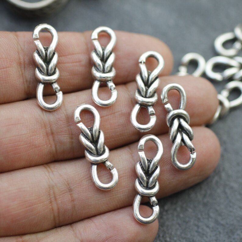 10 Rope Knot Connector Charms, Antique Silver, Knot Charms, Sailor Knot ...