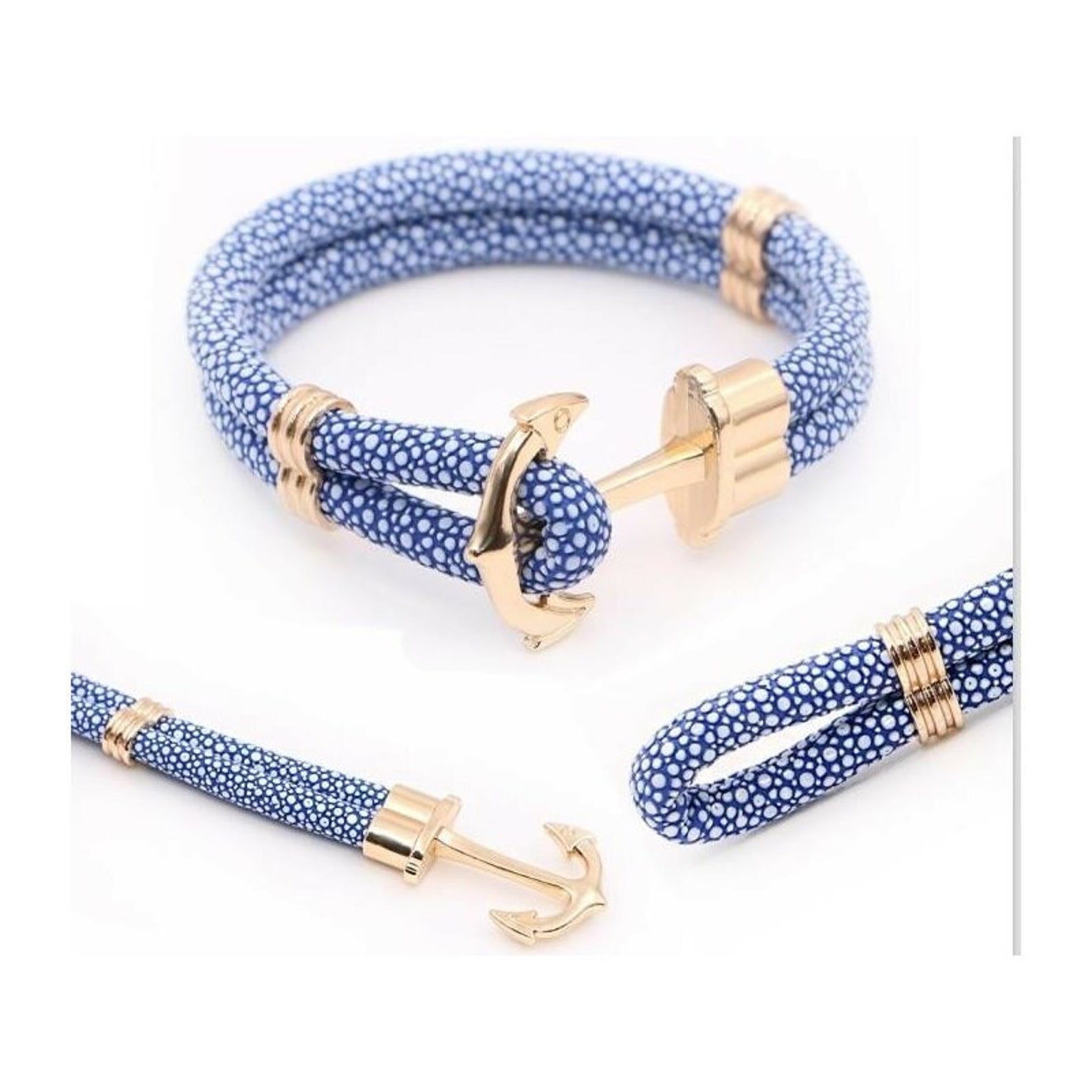 1 Sets Light Gold Anchor Bracelet Clasps & Slider Beads, 5mm Leather ...