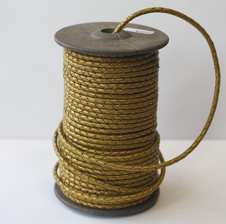 Gold Leather Cord, Round Bolo Braided Leather Cord 4mm, Top Quality ...