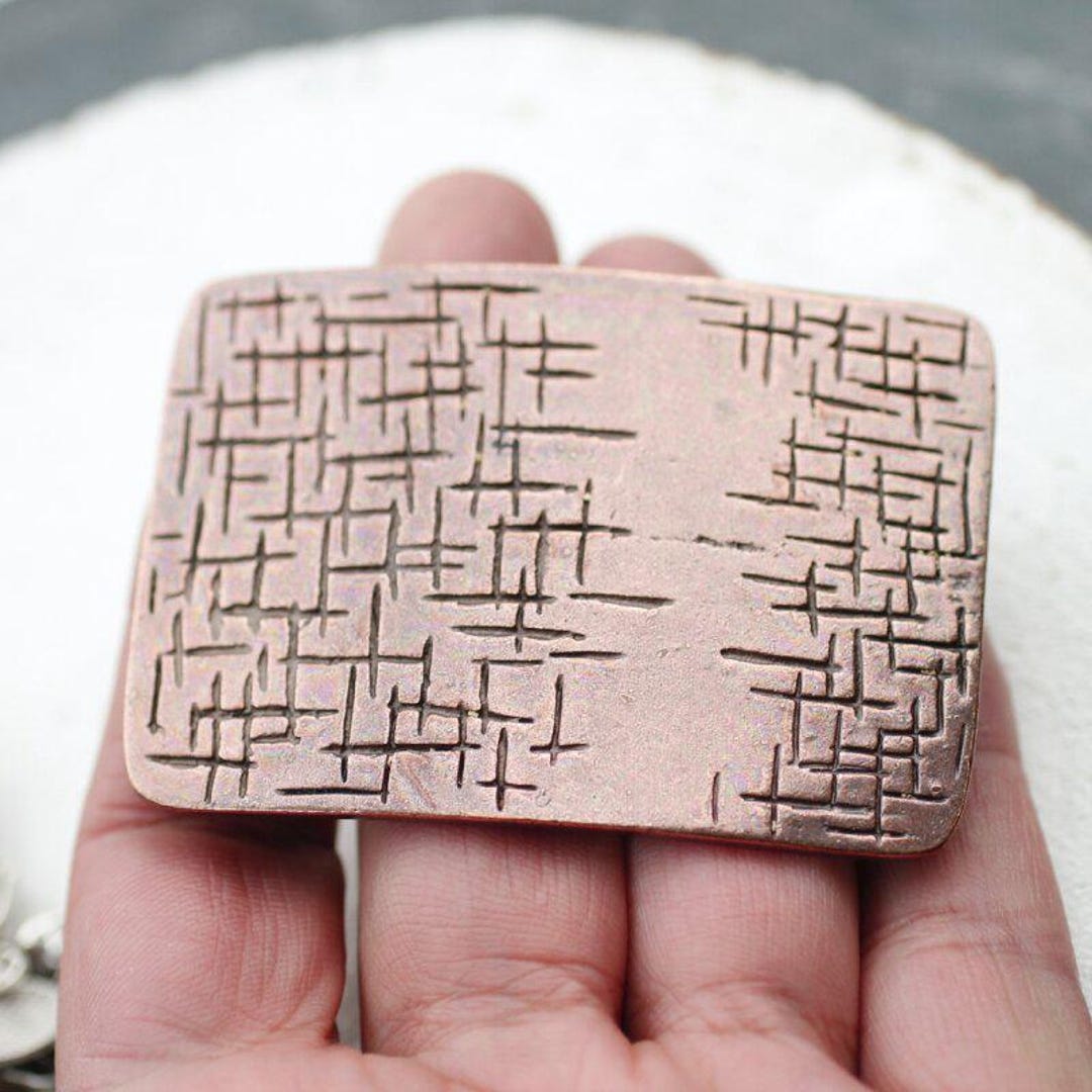 Antique Copper Modern Belt Buckle – Etched Scratch Design – Rectangle ...