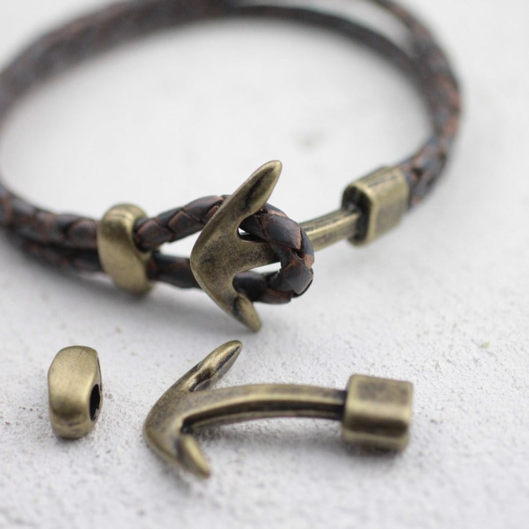 5 Set Bronze Anchor Clasp,large Hook Clasps, Anchor Bracelet, Leather ...