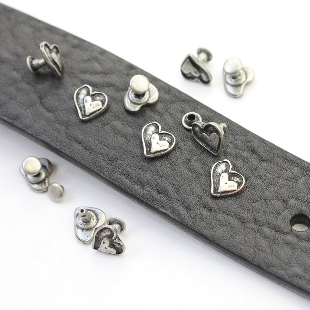 10 Dark Silver Heart Rivets, Heart Charms, Antique Silver Plated, Zamak ...