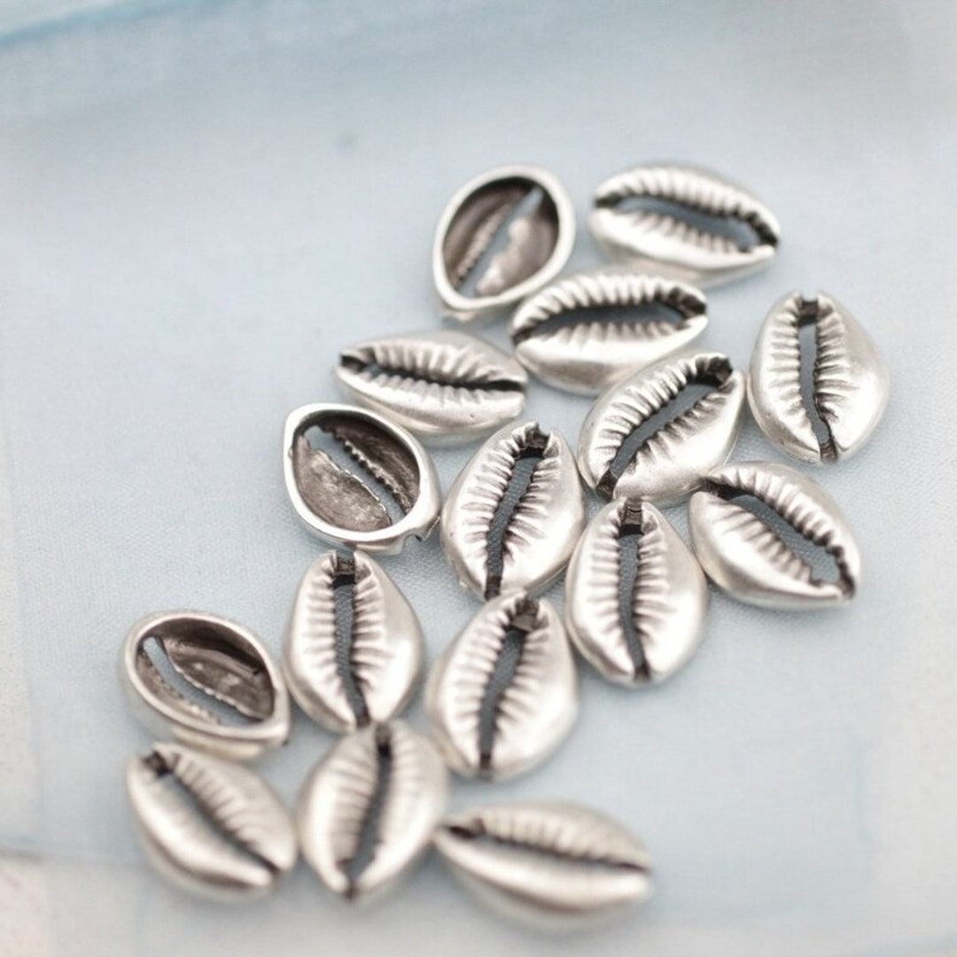 10pcs Cowrie Shell Beads, Shell Connector Charms, Silver Cowrie Shell ...