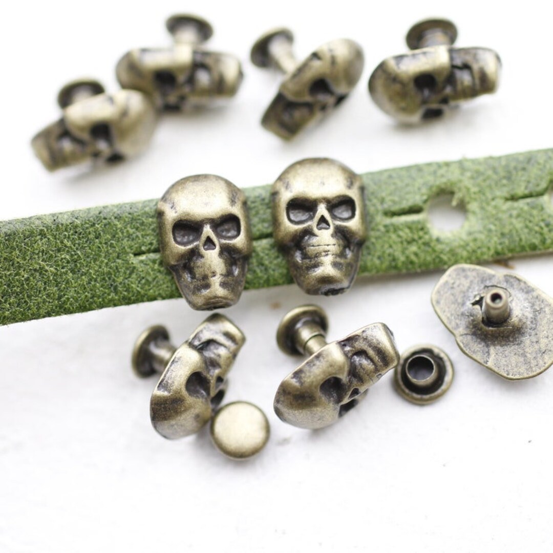 10pcs Skull Rivets Steampunk Style, Skull Charms, Antique Bronze Zamak ...