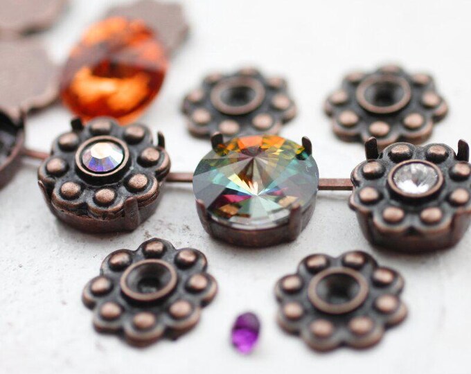 10 Antique Copper Jewelry Findings Rosettes,fit for 4mm Chatons Crystal ...