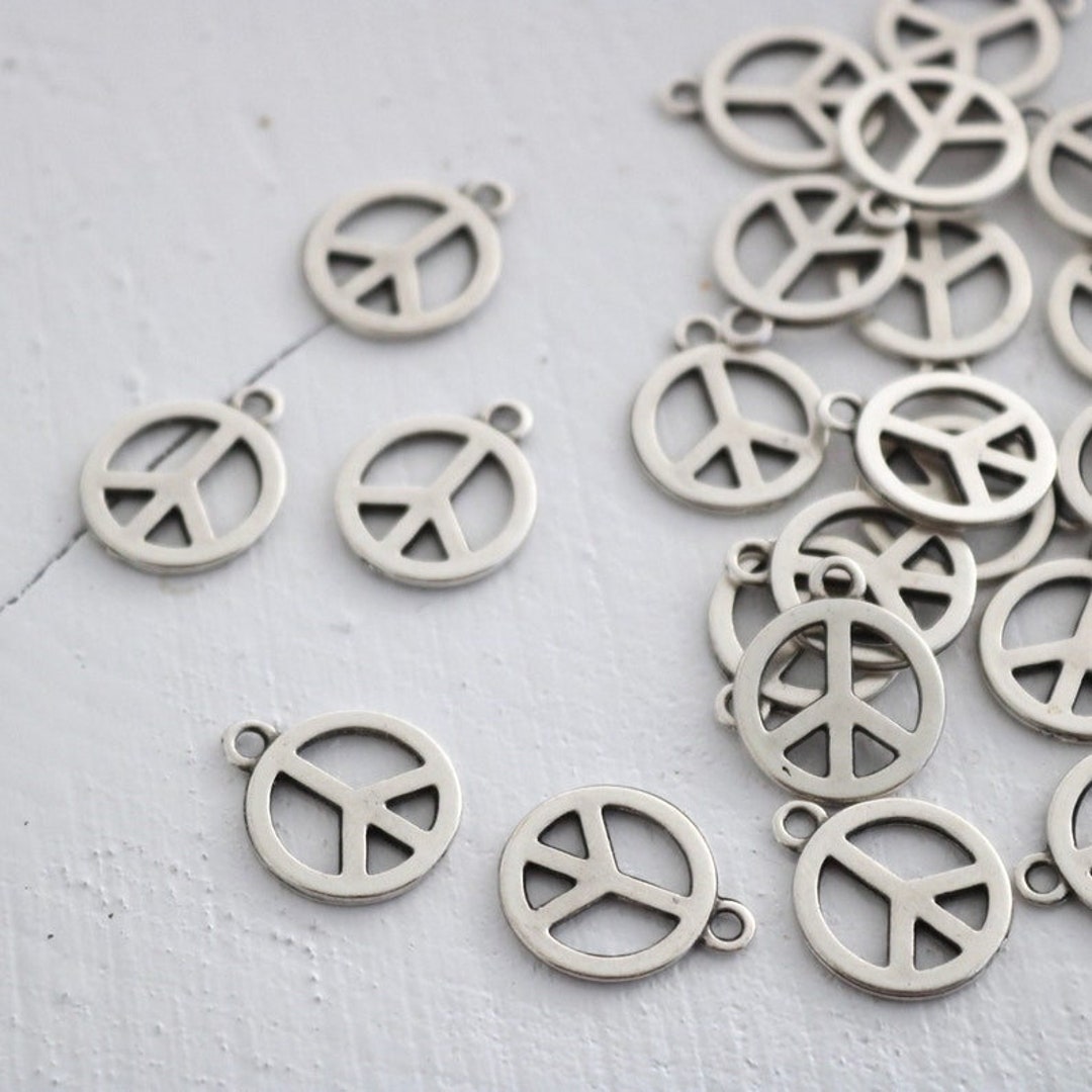 10pcs Sterling Silver Plated Peace Symbol Charms: European ZAMAK ...